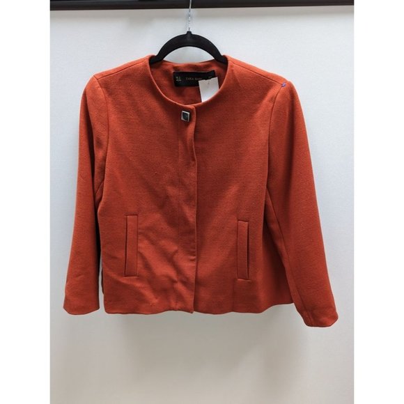Zara | Jackets & Coats | Zara Basic Rust Orange Button Up Blazer With ...